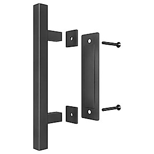 SMARTSTANDARD Heavy Duty 12" Pull and Flush Barn Door Handle Set, Large Rustic Two-Side Design, for Gates Garages Sheds Furniture, Solid Steel, Square, Black