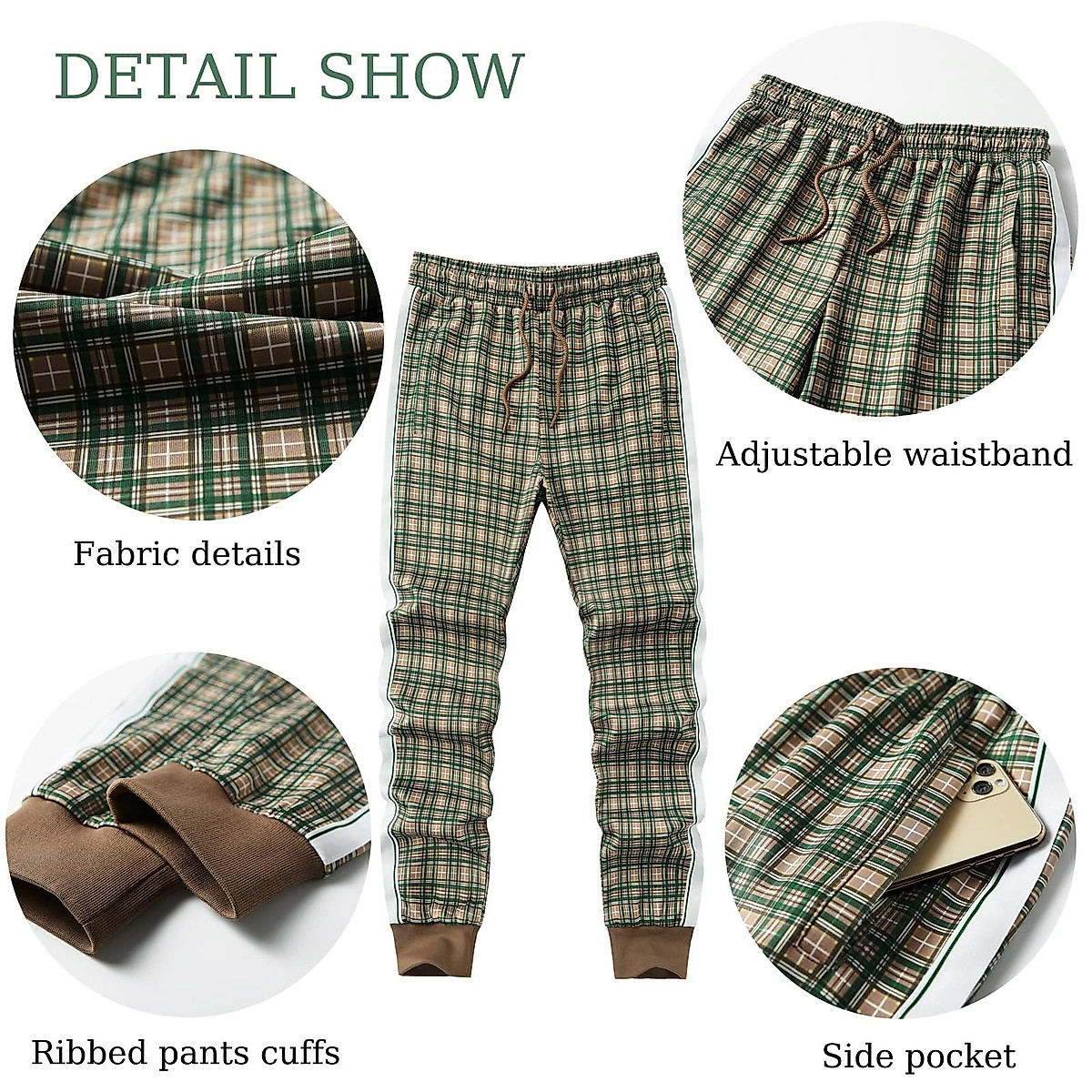 ANOTWENER Track Suits for Men Set 2 Piece Sweat Suits Plaid Tracksuit Men Outfits Sets Sweat Jackets Walking Suits Jogging Jogger Set Green JW-2601-L