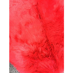 Deluxe Soft Faux Sheepskin Chair Cover Seat Pad Shaggy Area Rugs for Bedroom Sofa Floor (5ft x 7ft, Red)