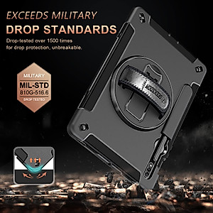 Case for Samsung Galaxy Tab S8: Military Grade Heavy Duty Shockproof Protective Cover for Galaxy Tab S8 2022 /Tab S7 11 Inch Rotating Stand - Handle - Shoulder Strap - S-Pen Holder - Black