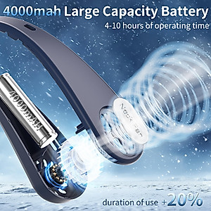 Prubensic Portable Neck Fan, Hands Free Bladeless Fan, 4000mAh 4-16H Battery, Fast 360 Cooling, No Hair Twisting, Ultra Quiet, Travel Essentials, Suitable Home Office Sports, Gifts for Women Men-Blue