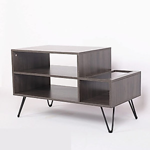 Gtouse Large Record Player Stand with 3 Cabinet, Mid-Century 3 Tier Display Stand Record Storage Turntable Stand Table with Metal Hairpin Legs for Living Room Bedroom Office, 34 x 18 x 21inches