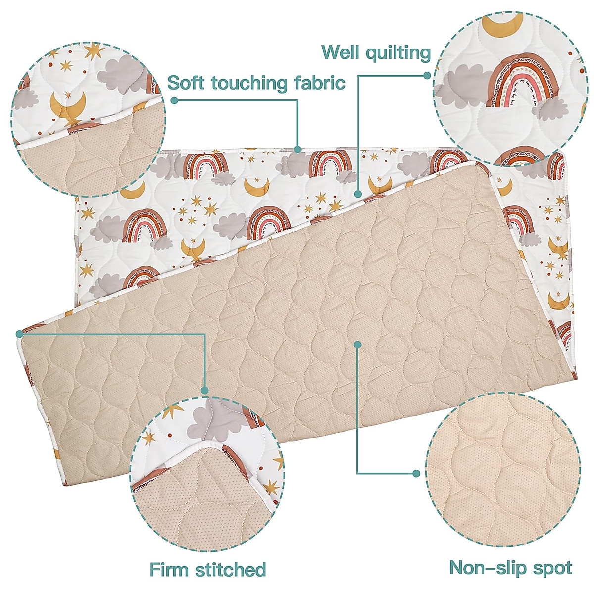 Playpen Mat,Thick & Soft 50x50 Play Mat for Playpen,One-Piece Crawling Mat for Floor Compatible with TODALE and LIAMST Playpen,Non Slip Cushioned Baby Mats for Infants,Babies,Toddlers(Rainbow)