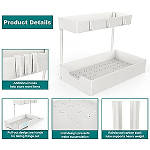 IRONBOX Under Sink Organizer, 2 Pack Pull Out Cabinet Organizer 2-Tier Slide Out Sliding Shelf Under Cabinet Storage for Bathroom Kitchen Sink Organizers and Storage (White-2 Pack)