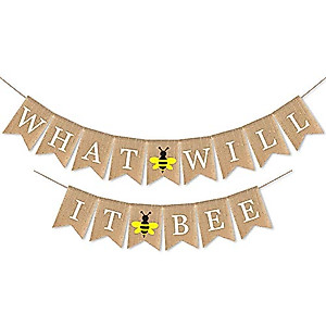 SWYOUN Burlap What Will It Bee Banner Bumble Bee Theme Garland Gender Reveal Boy or Girl Party Decoration Supplies