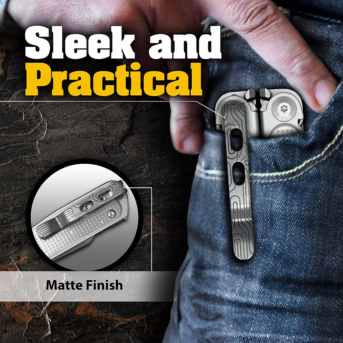 Donk! Titanium Pocket Clip. Made for Leatherman Free (P2, P4, T2 & T4) Curl & Bond. TC4 Titanium. Matte Finish. 2 Screws. 5 Custom Designs. Extra Carry Options - 'Norwegian Wood’