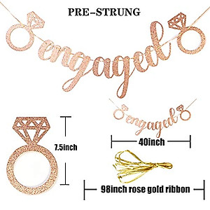 C L cooper life Engagement Party Decorations, Bridal Shower Supplies, Honeycomb Ring Hanging Decorations, Rose Gold Glitter Diamond Rings (3pcs), Engaged Banner Glittery Letters for Engagement