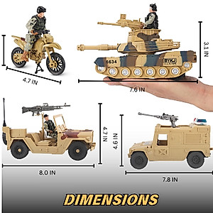 Liberty Imports 42 PCS Military Base Toy Combat Zone Playset - Battle Site with Tanks, Boat, Motorcycle, Trucks, Army Men Soldier Action Figures, Weapons, and Accessories for Kids