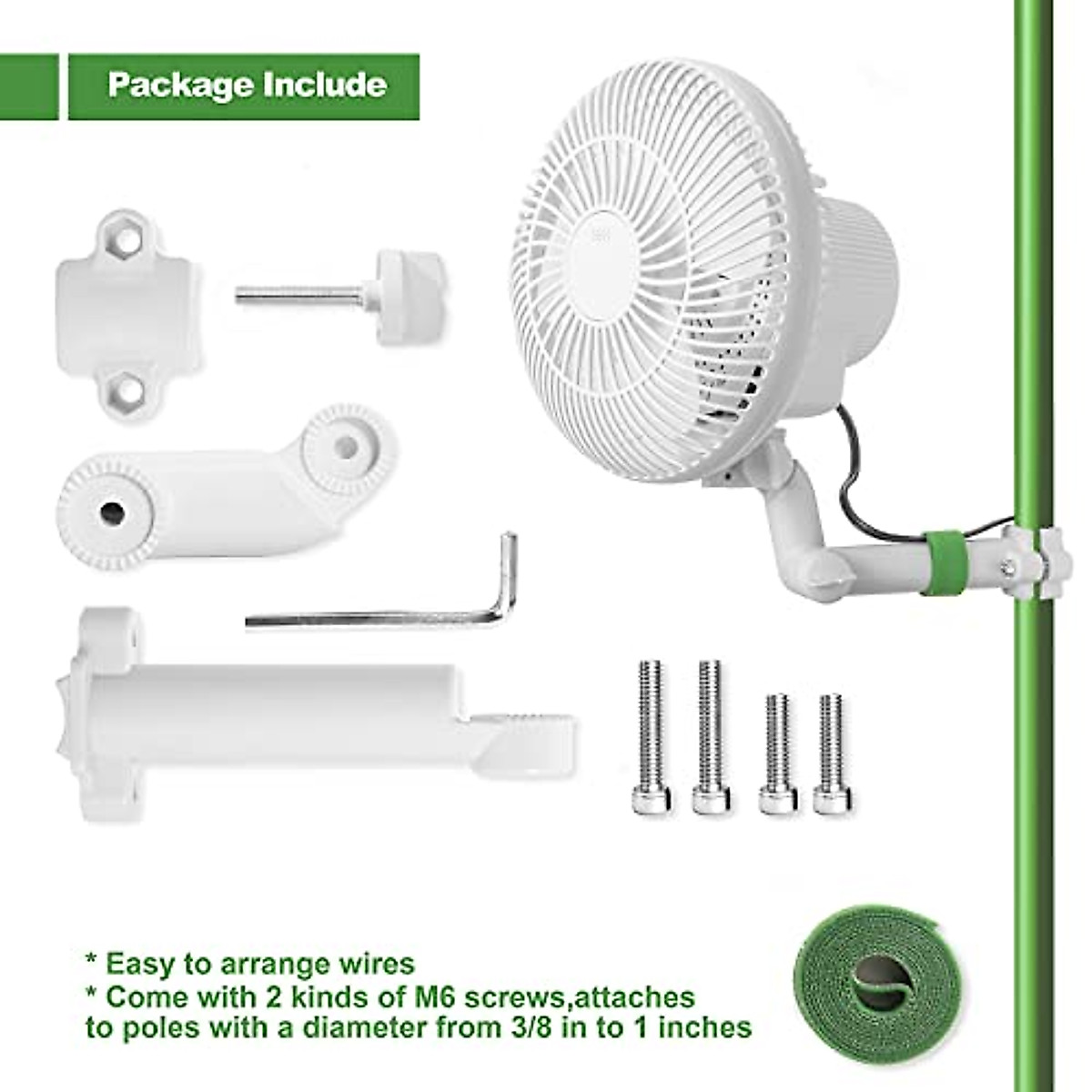 LINCHOC GARDEN Grow Tent Oscillating Fan,6 inch Copper Wire Motor Pole Mount monkey Fan for Grow Tents with 2 Speed 120v 25w Clip On (2 PACK)