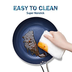 MICHELANGELO 8 Inch Frying Pan Nonstick, Small Frying Pan with Lid, Omelet Pan Nonstick with Ceramic Coating, Nonstick Pan with Lid, Ceramic Frying Pan with Glass Lid, Blue