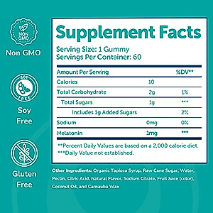 Low Dose Melatonin Gummies 1 mg - Tastiest Proprietary Formula - Non-GMO Sleep Vitamins for Adults, Kids, Toddlers - Vegan Melatonin Gummy 1mg for a Gentle Sleep - Natural Sleeping Vitamins - 60 Count
