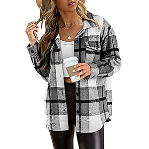AUTOMET Womens Casual Plaid Shacket Wool Blend Button Down Long Sleeve Shirt Fall Jacket Shackets