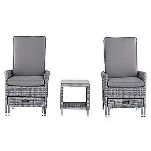 Elle Decor Vallauris Patio Outdoor Furniture Collection, Premium All Weather Wicker, 5 Piece Reclining Set, Gray