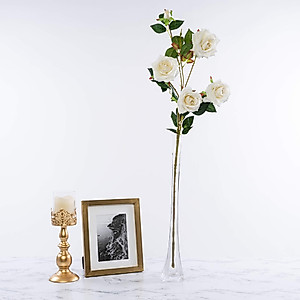 ELITE FLORAL 36" Artificial Rose Branch (4 Roses, 1 Bud) - White, Real Touch Rose Branch, Realistic Faux Rose Flowers, for Home Garden, Office, Flowers Arrangement, Wedding Centerpiece, DIY