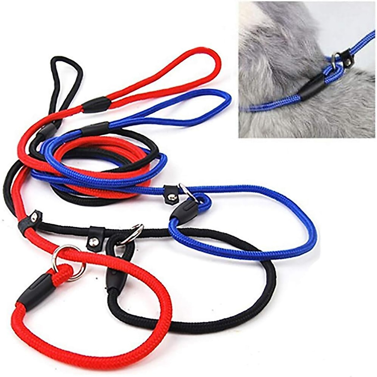 Black of Dog Leash Pet Nylon Rope Training Leash Slip Lead Strap Adjustable Traction Collar Training and Behavior Aids