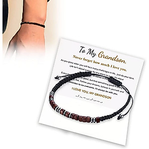 PXYXHKJ to My Grandson,I Love You Morse Code Bracelet,Personalized Mens Bracelet,Inspirational Bracelet Braided Silk Adjustable Wristband Bracelet Jewelry Gift (A)