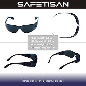 SAFETISAN Tinted Safety Glasses Bulk, 24 Pack, Protective Shaded Safety Goggles, UV Protection Sunglasses, Scratch & Impact Resistant Dark Smoke Lense | Perfect for Construction, Shooting, Lab Work