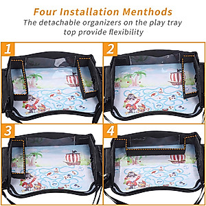 Innokids Kids Travel Lap Tray Children Car Seat Activity Snack and Play Tray Desk with Erasable Surface, iPad & Tablet Holder, Detachable Organizers for Cars, Planes & Baby Stroller (Black)