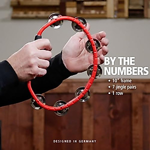 Meinl Percussion Headliner Handheld Hand Held Tambourine with Stainless Steel Jingles, Single Row-NOT Made in China-Red, Guiro Playing Surface, 2-Year Warranty (HTR)