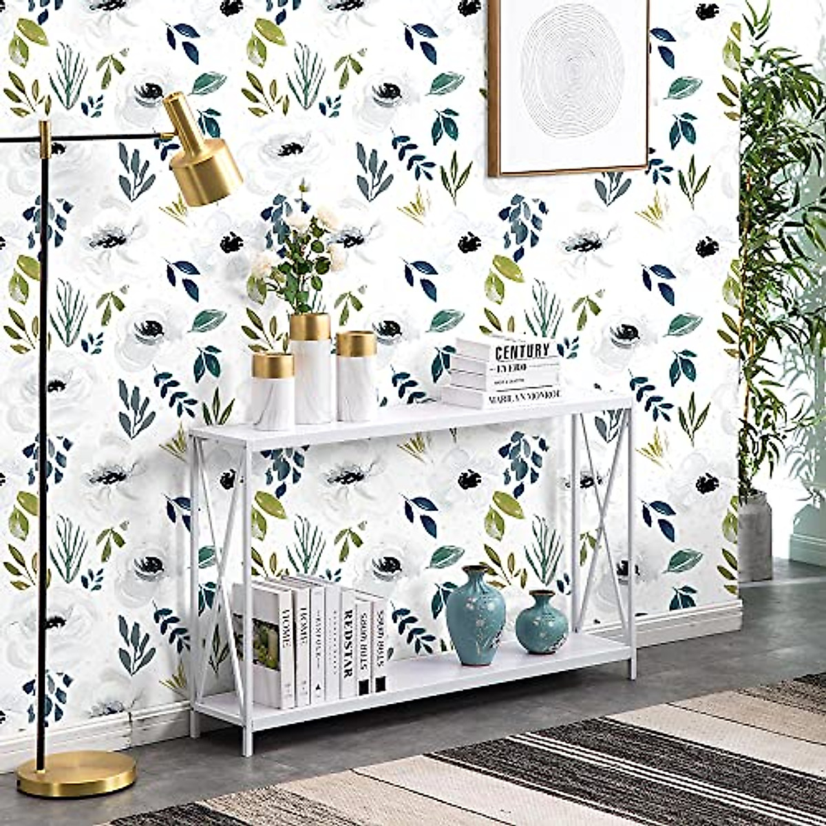 HAOKHOME 93245-2 Peel and Stick Floral Wallpaper Home Decor Removable White/Grey/Black Vinyl Self Adhesive Mural 17.7in x 9.8ft