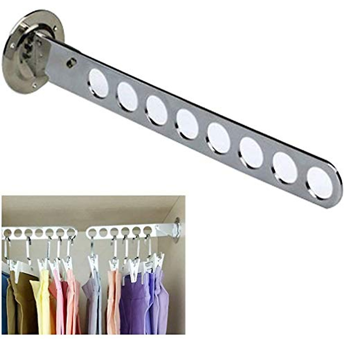 Folding Wall Mount Clothes Hanger Rack Wall Clothes Hanger Stainless Steel Clothes Hooks with Swing Arm Holder Closet Organizers and Storage,Wardrobe Organizer Wall Mounted Clothes Bar
