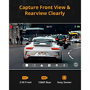 AKASO DL12 2.5K Mirror Dash Cam Voice Control 12" Touch Screen Front and Rear Dual Dash Camera for Cars Night Vision Backup Camera with Sony Starvis Sensor GPS G-Sensor Parking Assistance