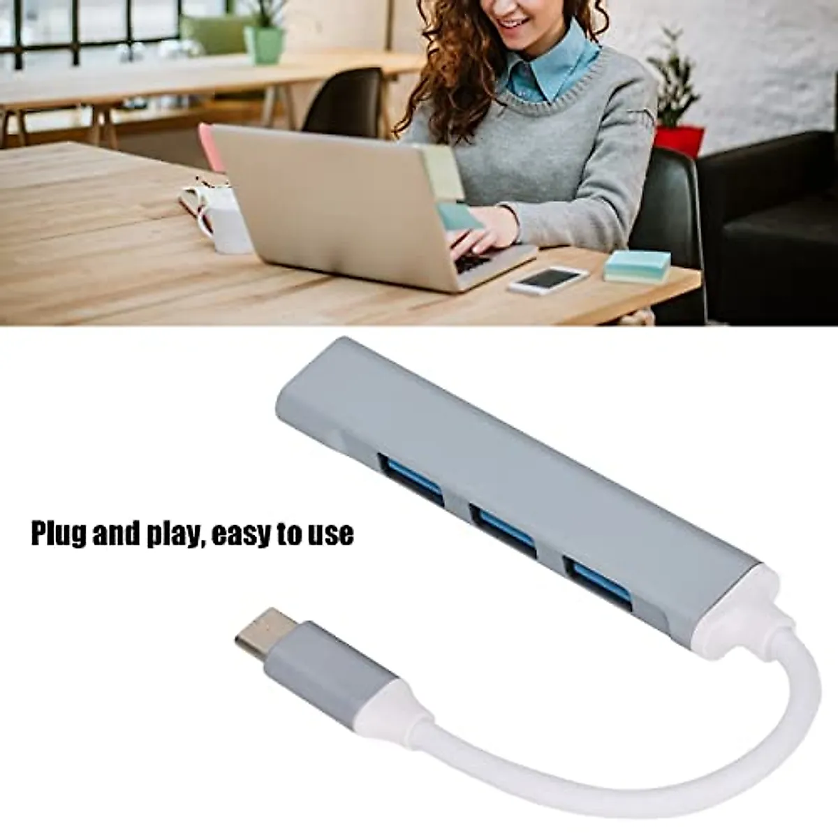 Lairun USB C Hub, Stable Data Transmission Speed Simple Operation 4 in 1 Light Weight USB Docking Station USB C to USB for Keyboard for Tablet for Printer(Grey)