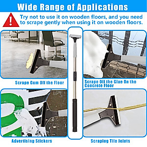 Frebuta Floor Scrapers Long Handle ,16 to 61In Heavy Duty 4 inch Razor Blade Floor Scraper with10PC Floor Blades Sponge Handle Stainless Steel Tube Quick and Easy Removal Price Stickers Tile Scraper