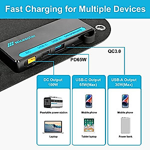Nicesolar 100W Foldable Solar Panel 100 Watt Portable Solar Panel Charger for Portable Power Station Solar Generator, with USB A&C PD 65W for Laptop Smartphone Tablet Power Bank Camping RV Outdoor