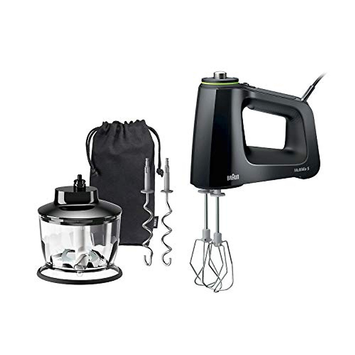 Braun Electric Hand Mixer, 9-Speed, 350W, Lightweight with Soft Anti-Slip Handle, Accessories to Beat & Whisk (Multi-Whisk), Dough Hooks to Knead & 2-Cup Chopper + Storage Bag, MultiMix 5, HM5130