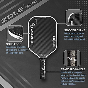 Zdle Pickleball Paddles, 8 oz Frosted Surface Graphite Pickleball Rackets, 3K Carbon Fiber and 16mm Polypropylene Core, Pickle Ball Raquette Set of 2 with Longated Handle