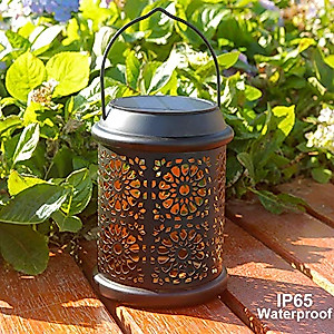 DenicMic Solar Lantern Outdoor Solar Lights Outdoor Hanging Solar Lantern with Handle & Hook Waterproof, 25 Lumen Warm White LED Metal Decorative for Garden, Patio, Porch,Yard, Walkway,1Pack (Black)