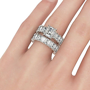 Jeulia 2 PC Wedding Ring Set 3.85 ct Radiant Cut Solitaire Engagement Ring for Women 925 Silver Ring Cubic Zirconia Diamond Eternity Bands Anniversary Promise Ring Bridal Set withJewelry Box (5)