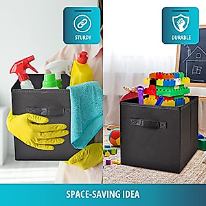 Klozenet 11 inch cube storage bins 8-pack, Fabric Collapsible Storage Bins Durable and Sturdy With Handle For Closet Shelves, Storage, Books, Cloth and Toys/ foldable Cubby Organizer, (Black)