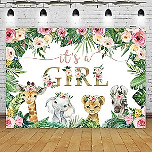Maijoeyy 7x5ft Safari Baby Shower Decorations for Girl Baby Shower Party It’s a Girl Baby Shower Backdrop Safari Animals Girl Baby Shower Backdrop for Photography
