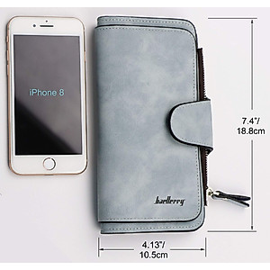 Women's Long Leather Wallet RFID Blocking Cash ID Credit Card Holder for Women Ladies Soft Clutch Wallet with Zipper Coin Pocket Fashion Purse (Light Blue)