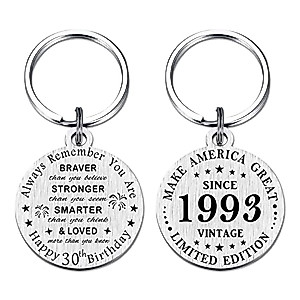 SOUSYOKYO 30th Birthday Gifts for Women Men 1993 Keychain, Female 30 Years Old Birthday Gifts ideas, Male Happy 30th Birthday Decoration Stuff Present