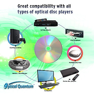 Optical Quantum Blue AZO CD-R 700MB 52X Shiny Silver Blank Recordable Media Disc - 100pk Cake Box, 100 Discs for Music, Data, and Video Recording, Writable Blank CDs