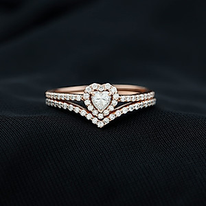 1.25 CT Moissanite Bridal Ring Set, D-VS1 Quality, Heart Shape Moissanite Wedding Ring Set, 14K Rose Gold, Size:US 10.00