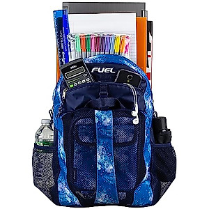 FUEL Backpack with Lunch Box Combo – 18” Two Compartment Water Resistant Durable Adjustable Straps with Side Water Bottle Pockets 2 in 1 Set - Light Blue Galaxy