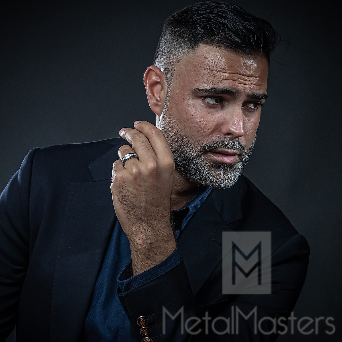 Metal Masters Titanium Men's Wedding Band Engagement Ring with 9 Large Princess Cut Cubic Zirconia Size 10