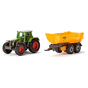 Siku 1605, Fendt Tractor with Krampe Dump Truck, Toy Tractor, Metal/Plastic, Green/Yellow, Removable cab, Tipping Trough, Trailer with Smooth-Running rubberisedg Wheels, Trailer Coupling