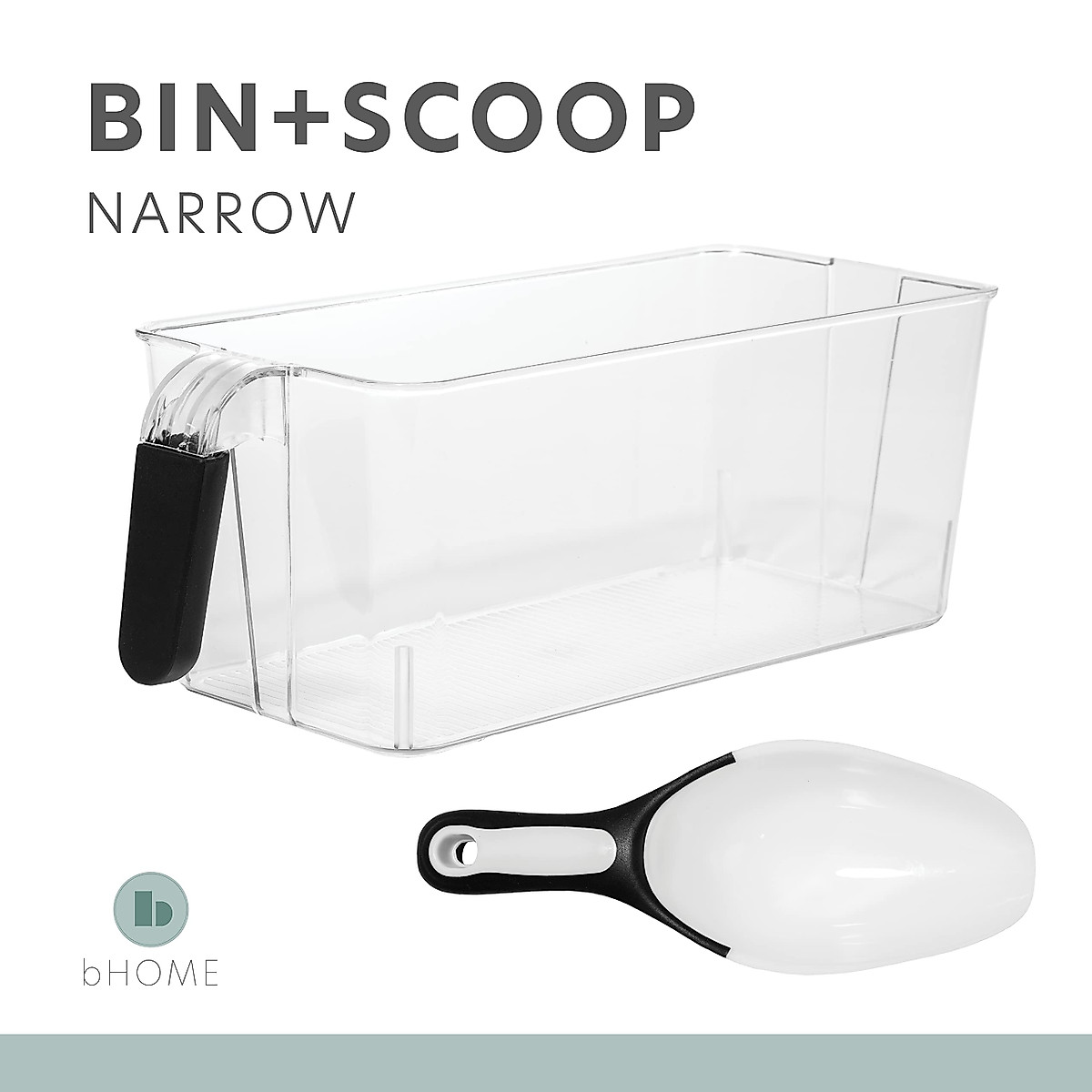 Clear Plastic Storage Bin with Scoop - Laundry Room Organization Refrigerator Freezer Ice Bin with Pull out Handle - Acrylic Organizer bHome & Co - Small