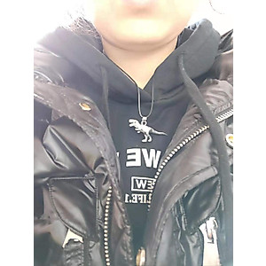 LLYANZ Antique Silver Plated Tyrannosaurus Dinosaur Pendant Necklace with Black Leather Chain Necklace