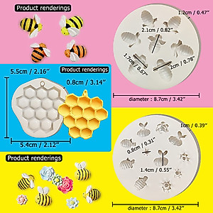 5 Pcs Bumble Bee and Flower Fondant Molds, CNYMANY Handmade Silicone Honeycomb Baking Chocolate Molds for Birthday Party Decoration DIY Cake Topper Candy Cookies Polymer Clay Crafting Project