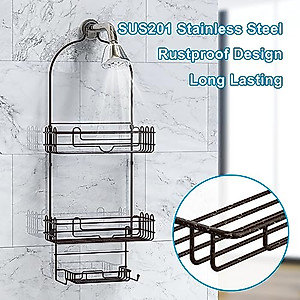 Bextsrack Shower Caddy Over Shower Head, Bathroom Hanging Shower Organizer Rack with Hooks, SUS201 Stainless Steel Shower Shelves for Shampoo, Soap, Bronze