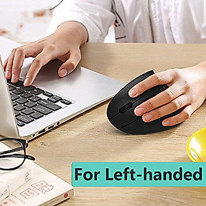 Lekvey Left Handed Mouse, Wireless 2.4 GHz USB Lefty Left Hand Ergonomic Vertical Mouse, Less Noise - Black