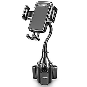 TOPGO Cup Holder Phone Mount, [Upgraded Adjustable Gooseneck & Firmly Stable] Cup Holder Phone Holder for Car, Cell Phone Automobile Cradles for iPhone 14, Samsung and More Smartphone(Black)