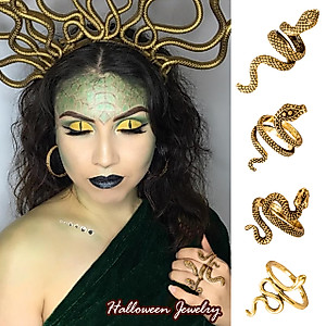 Frodete Snake Stackable Rings for Women Snake Jewelry Set Adjustable Vintage Reptile Serpent Rings Punk Goth Knuckle Rings Halloween Party Medusa Costume Accessories