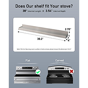 30" Upgrade Stainless Steel Stove Top Shelf, Magnetic Shelf for Kitchen Stove/Oven, Over The Stove Spice Rack Organizer, Back of Oven Shelf for Top of Stove with Border All Around, Silver